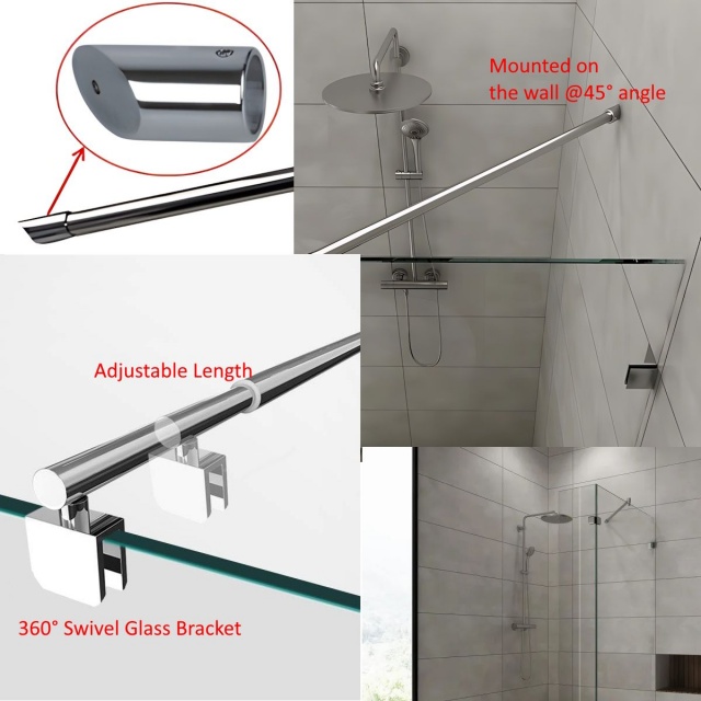 Wall to Glass Support Bar with 45 Degree Sleeve