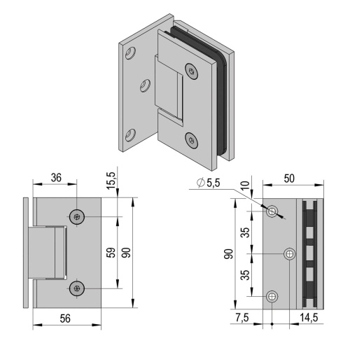 Wall Mounted Shower Door Hinges | Wall to Glass Door Hinges | Shower Hinges