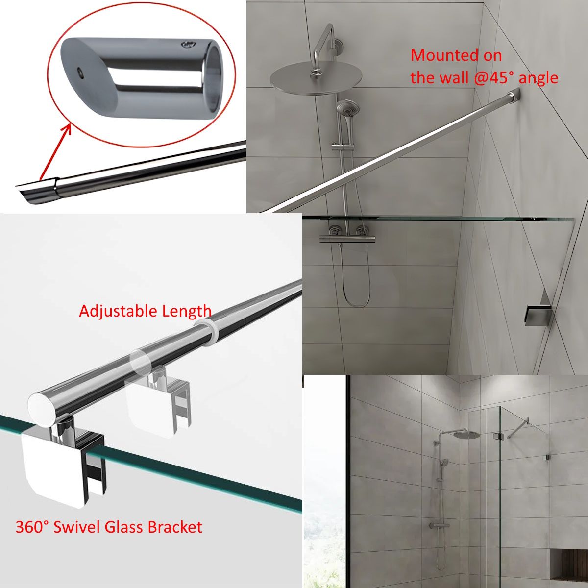 Wall to Glass Support Bar with 45 Degree Sleeve