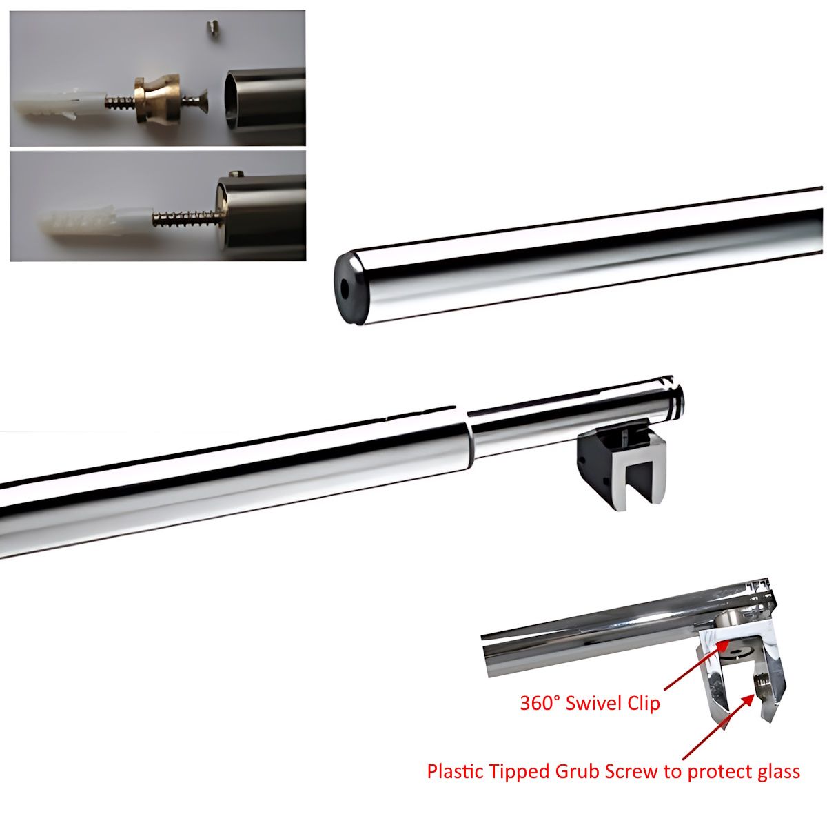 Adjustable Wall to Glass Support Bar | Glass Panel Wall Stabiliser Bar
