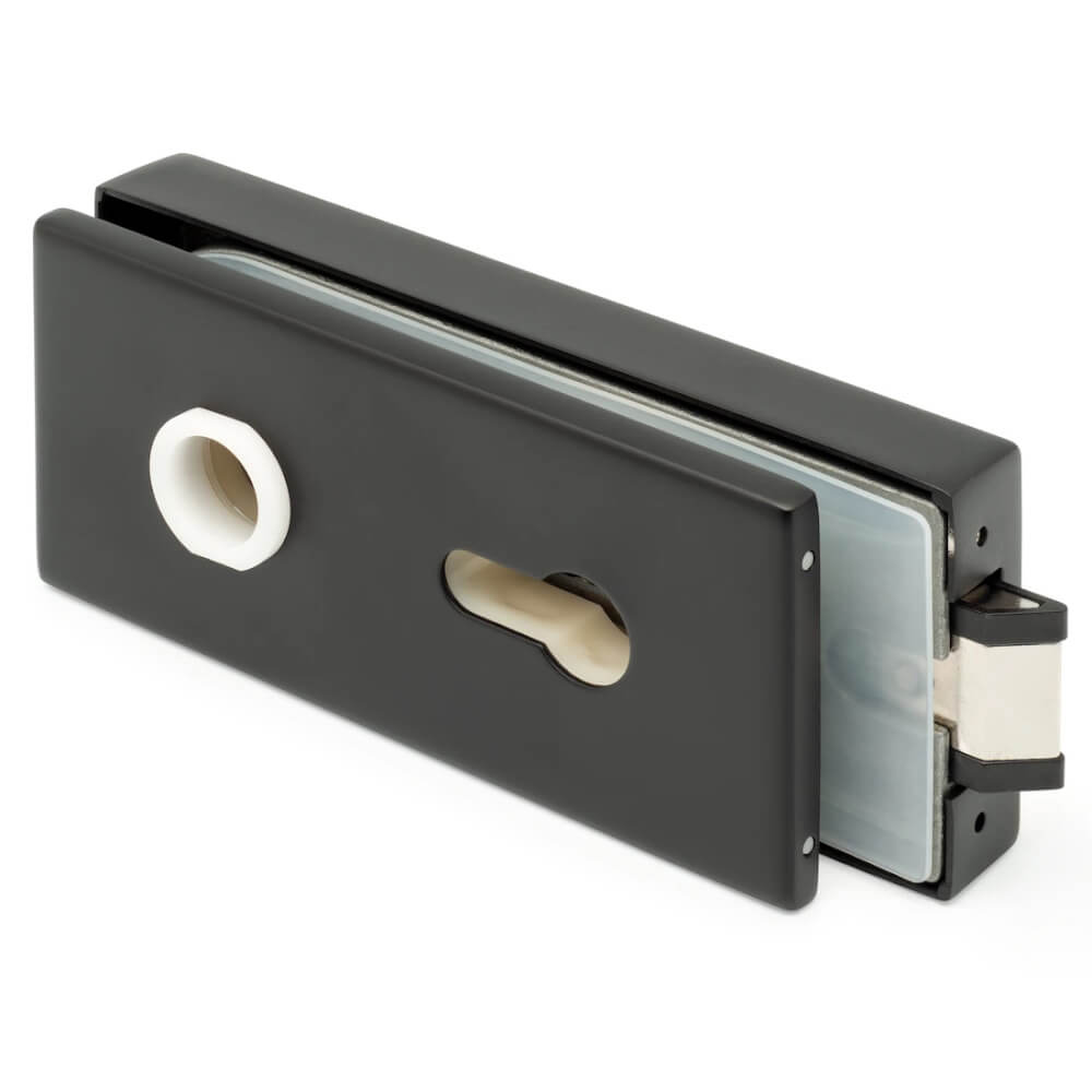 Rectangular Glass Door Lock with Mitred Lever Handles - Black