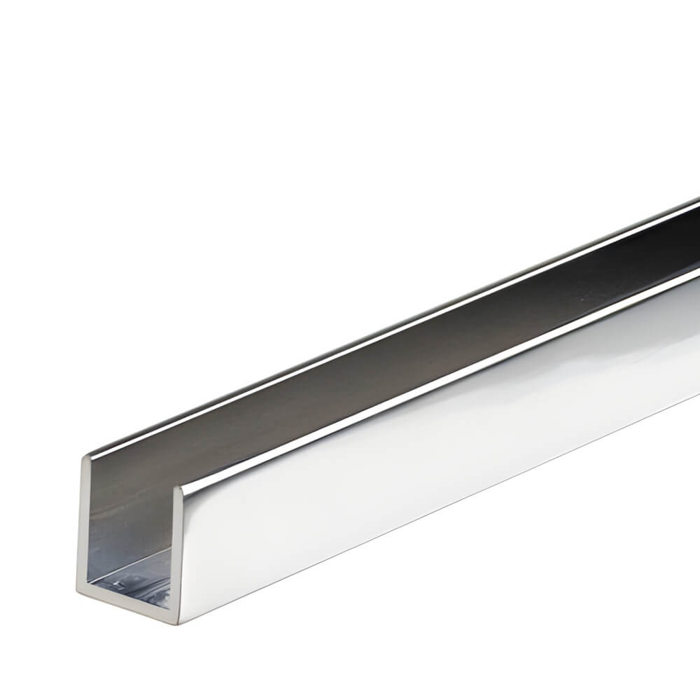 Aluminium 'U' Profile Track - Polished Chrome, for 10mm Glass