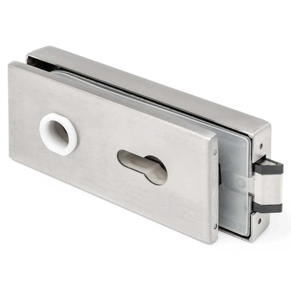 Rectangular Glass Door Lock with Mitred Lever Handles - Satin Finish