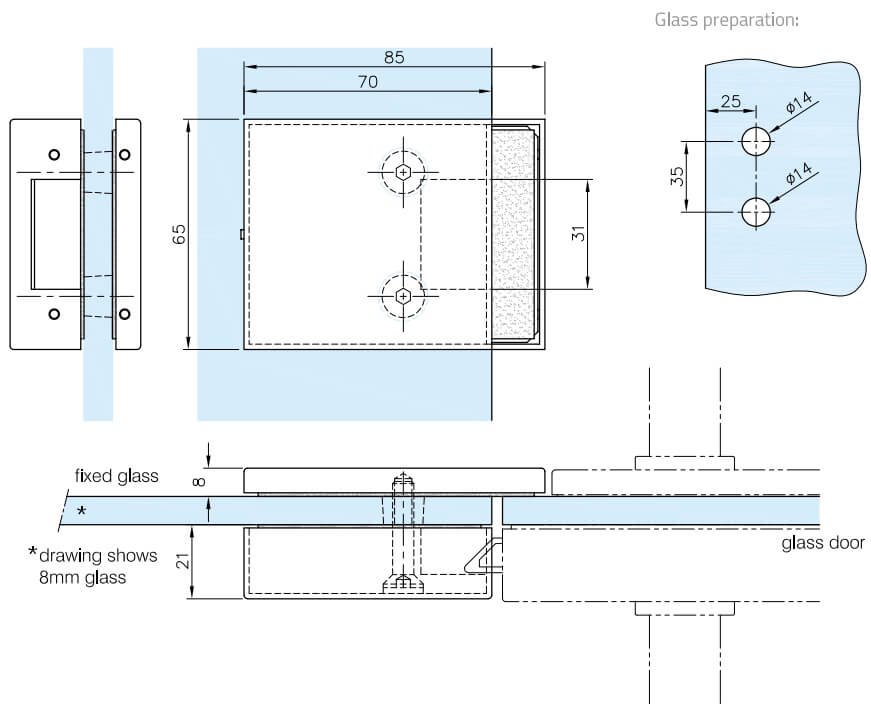 Strike Box for Black Glass Door Lock & Latch