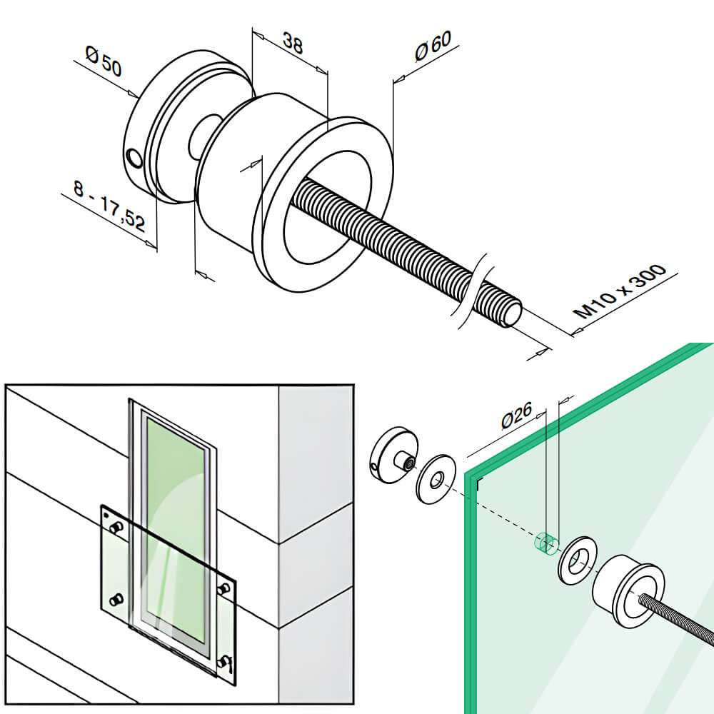 Glass Adapter for Frameless Juliette Balcony