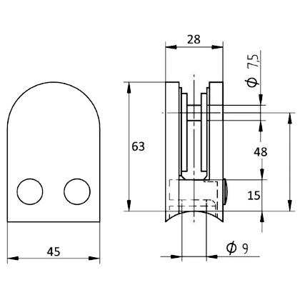 'D' Shaped Glass Clamp for 10mm Glass