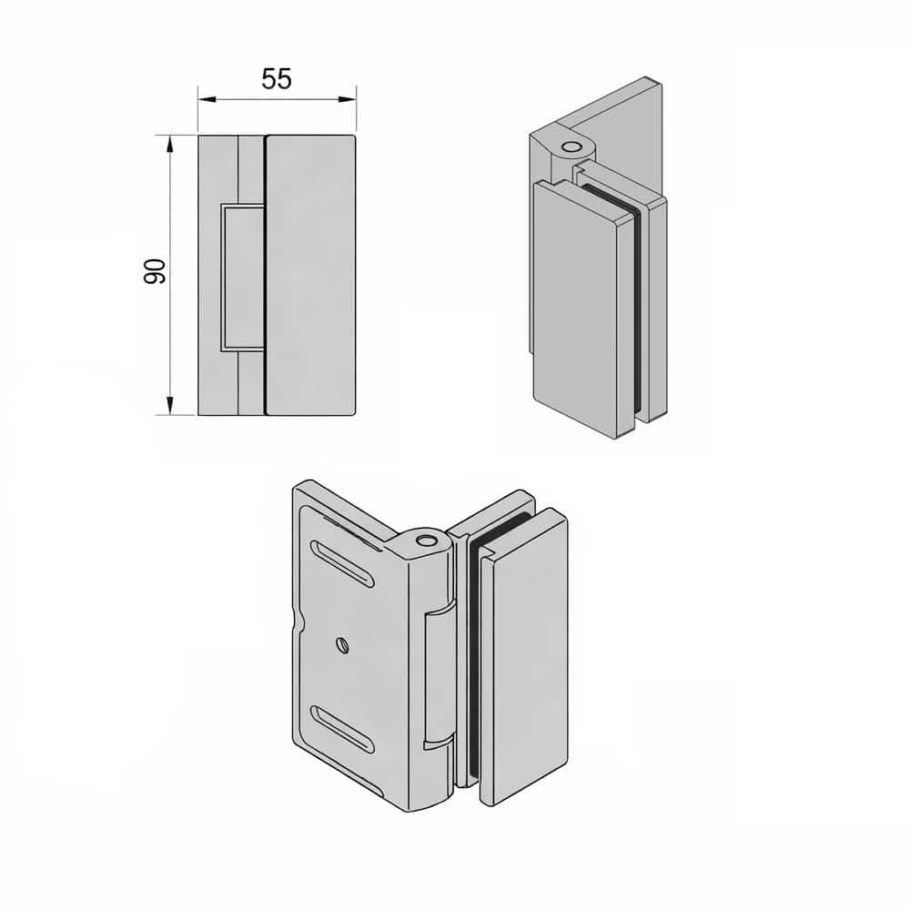TIMELESS Wall Mounted Shower Door Hinge - 90° Glass-to-Wall
