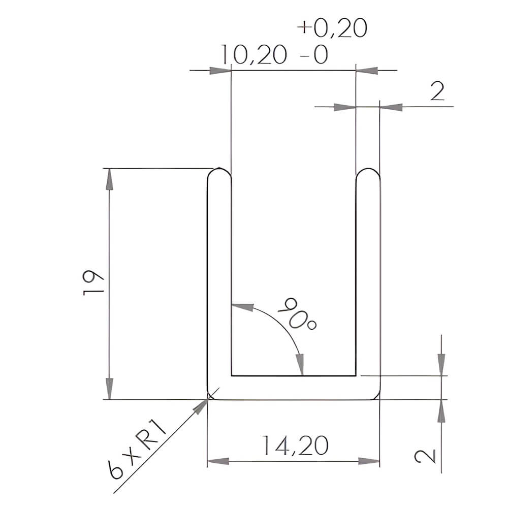 Aluminium 'U' Profile Track - Polished Chrome, for 10mm Glass
