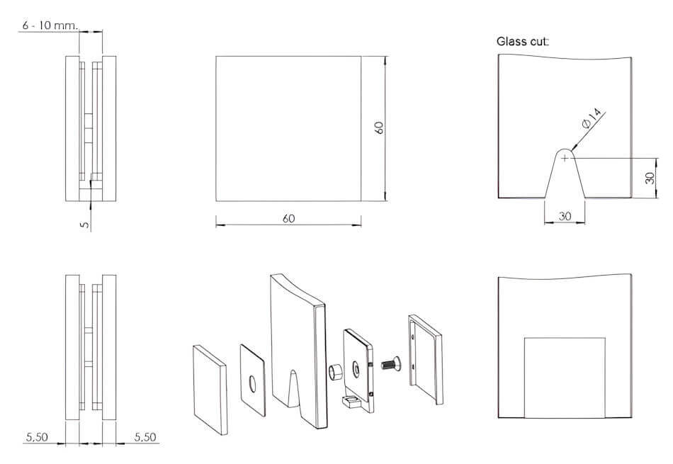 Shower Bracket with Concealed Screws - Wall Mounted
