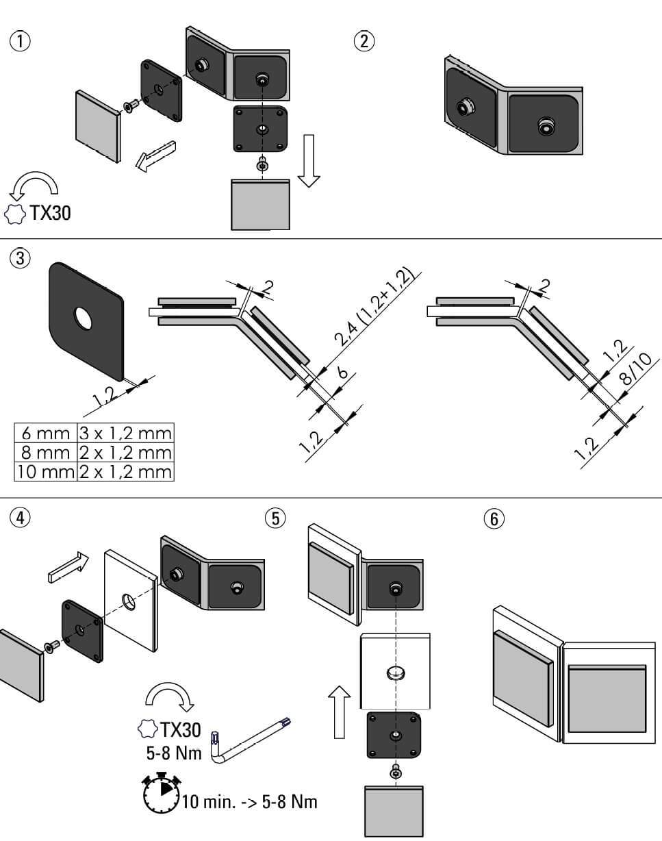 Prime Glass Bracket to Joint Shower Screens at 135 Degree