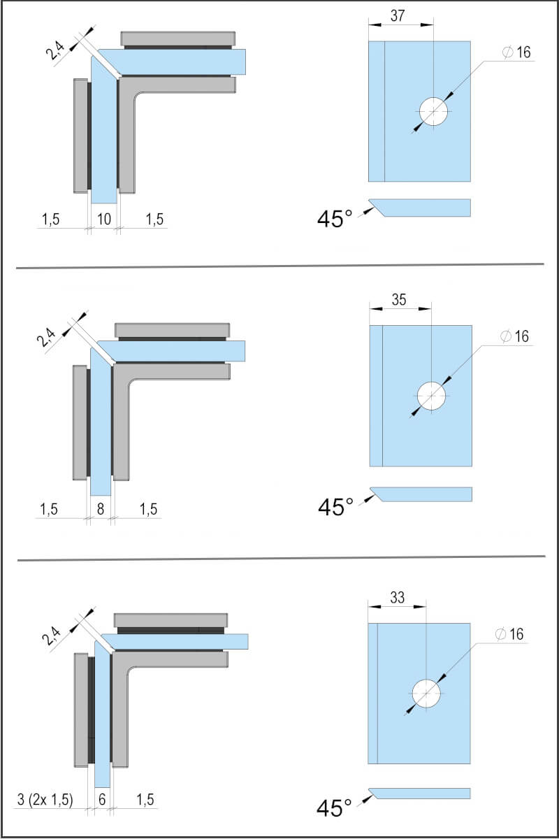 Prime Glass Bracket to Join Shower Screens at 90 degree