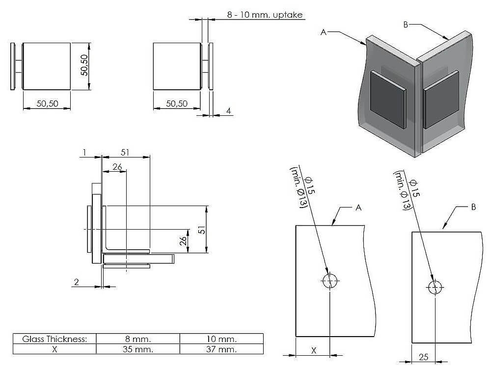 Shower Screen Brackets in Satin Brass