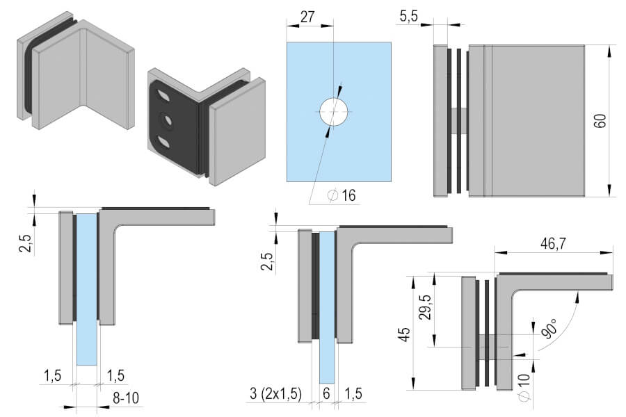 Prime Bracket for Fixing Shower Screen to Wall
