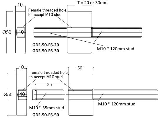 Ø50mm Stainless Steel Glass Adaptor - Flat Head